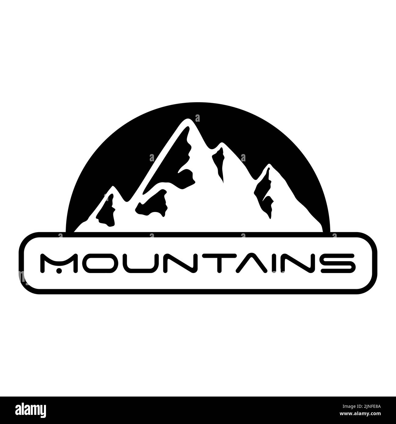 A mountain icon with a text "mountains" on a white background Stock ...