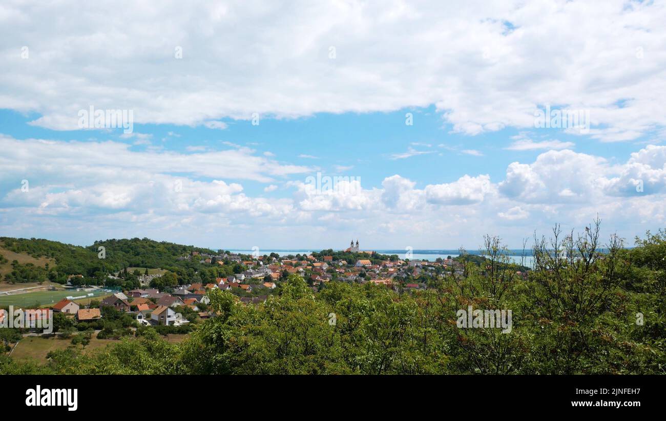 Aerial view of Tihany Abbey. Beautiful panorama view of the Benedictine ...