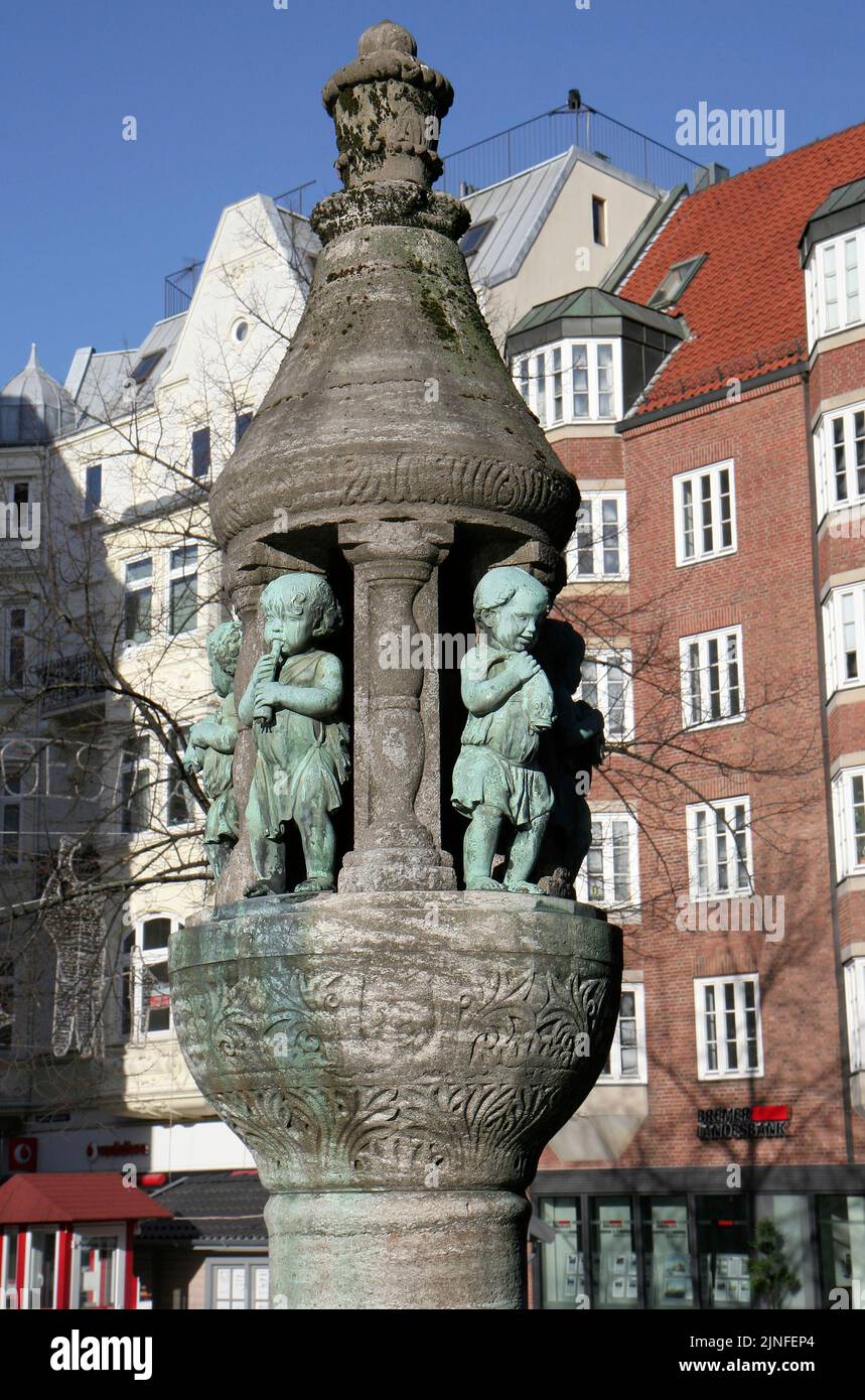 BREMEN, GERMANY - FEBRUARY 2: Old Landmark Marcus Fountain with Old ...