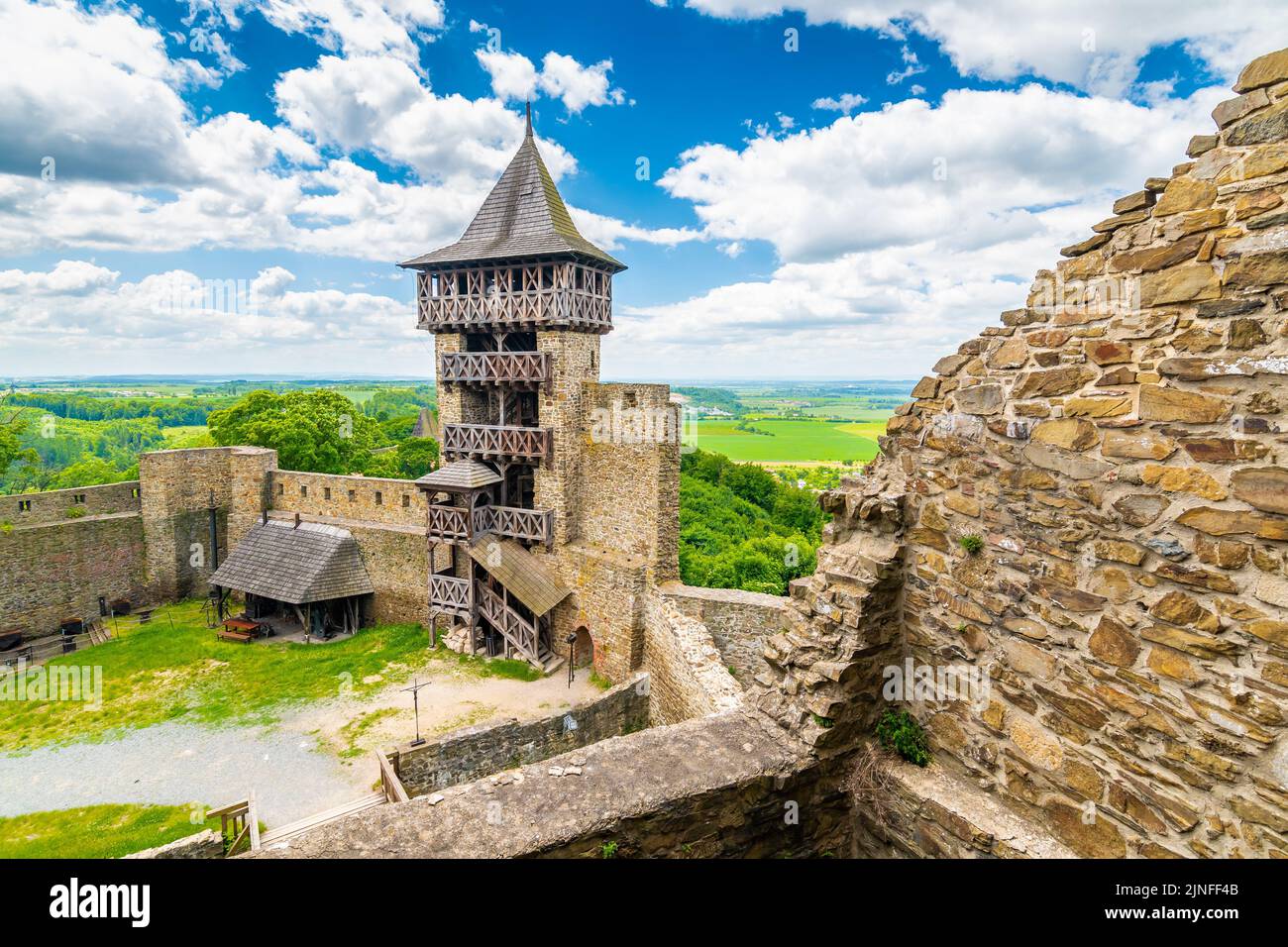 Panorama view of medieval castle Helfstyn, Czech Republic. Detail of ...