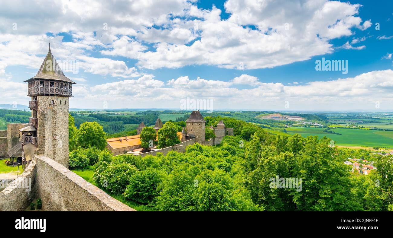 Panorama view of medieval castle Helfstyn, Czech Republic. Detail of ...