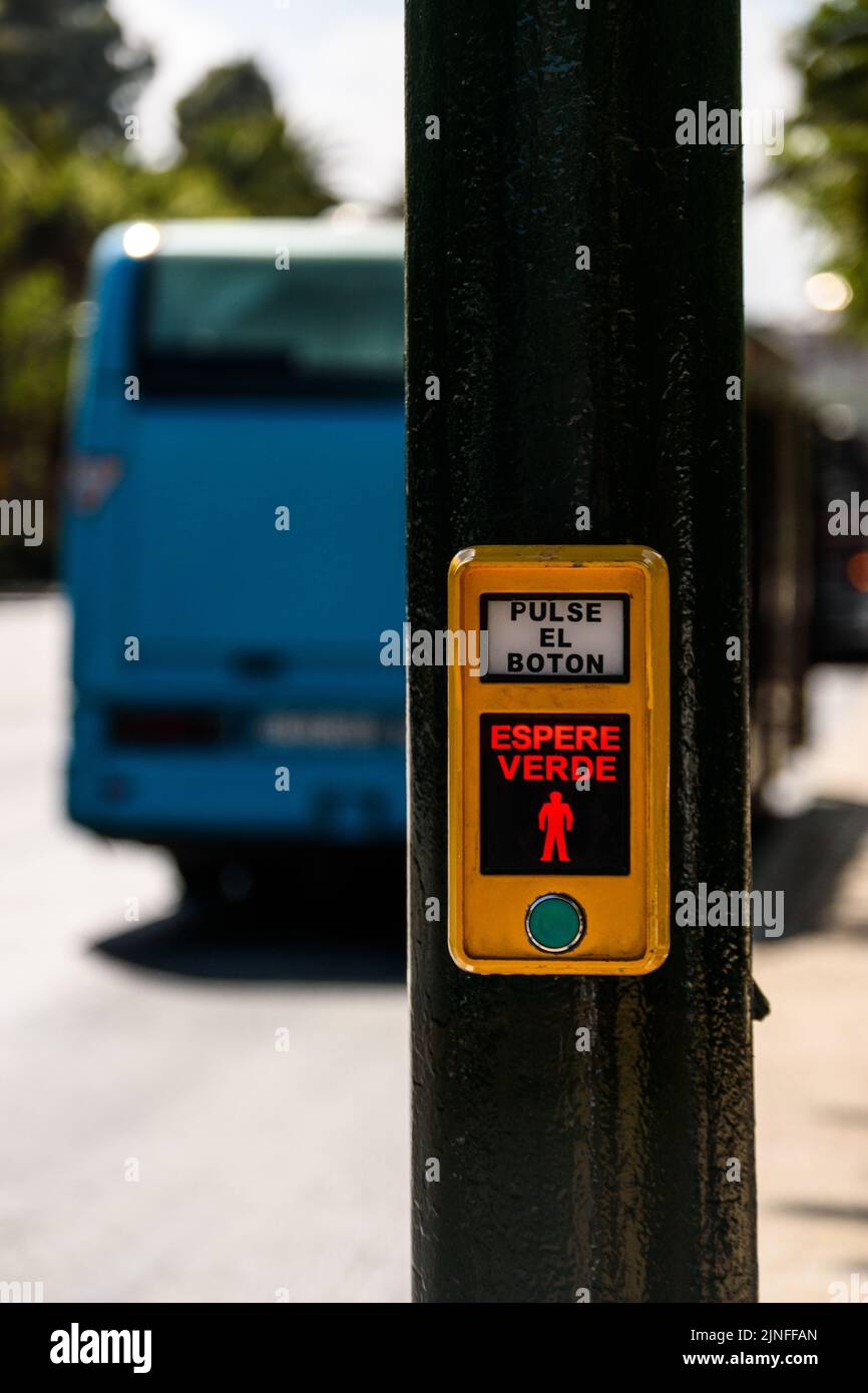 A pedestrian traffic light crossing push button in Spain Stock Photo ...