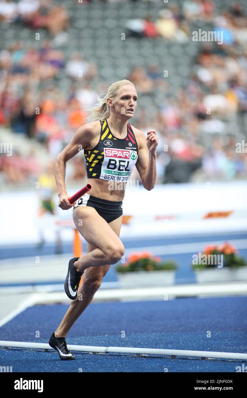 Hanne CLAES participating in the 4x400 meter relay at the European ...