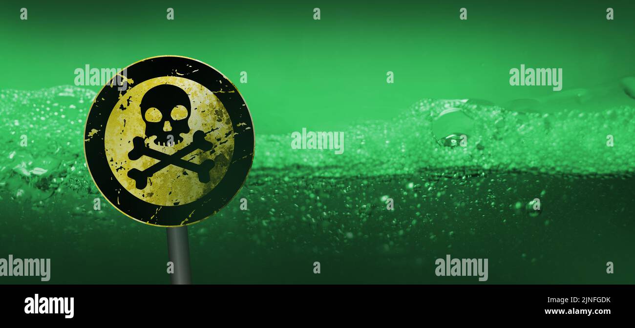 warning sign on green background Stock Photo - Alamy