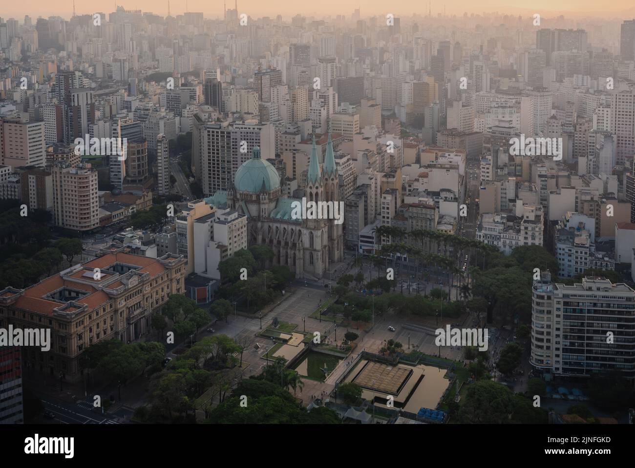 Se Cathedral, Se Square and Palace of Justice aerial view - Sao Paulo ...
