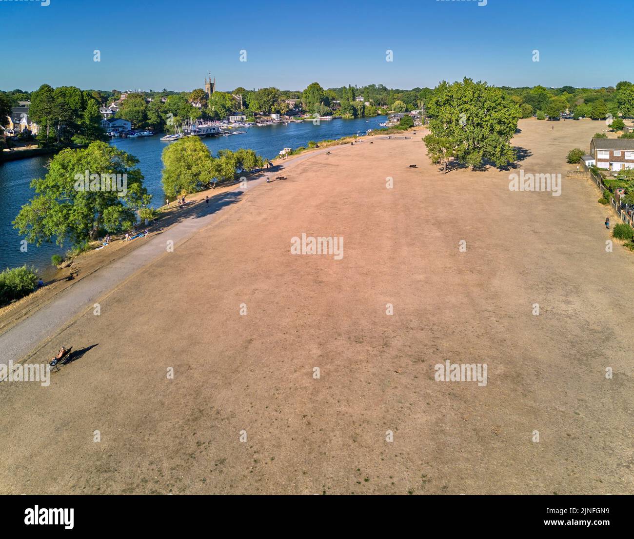 Hurst Park by the River Thames during drought of 2022. West Molesey ...