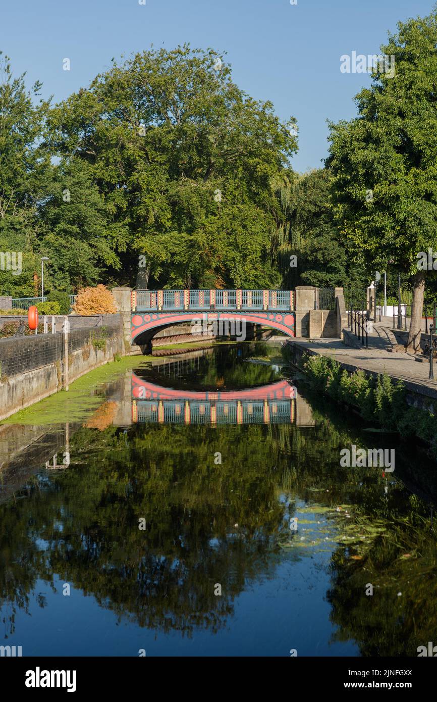 Iron Bridge dated 1929, over the Little Ouse River, at Thetford ...
