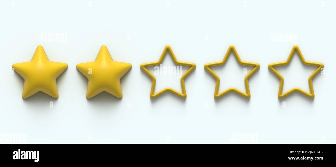 Two gold stars from five. Ranking system. 3d ranger glossy golden stars ...