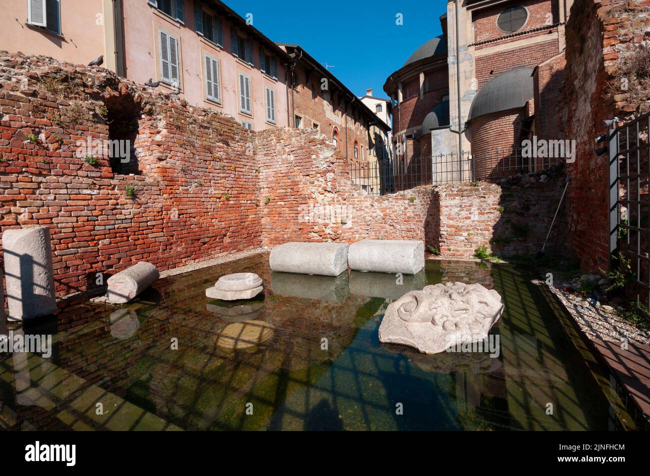 Italy, Lombardy, Pavia, Piazza del Duomo Square, Ruins of the Old Tower ...