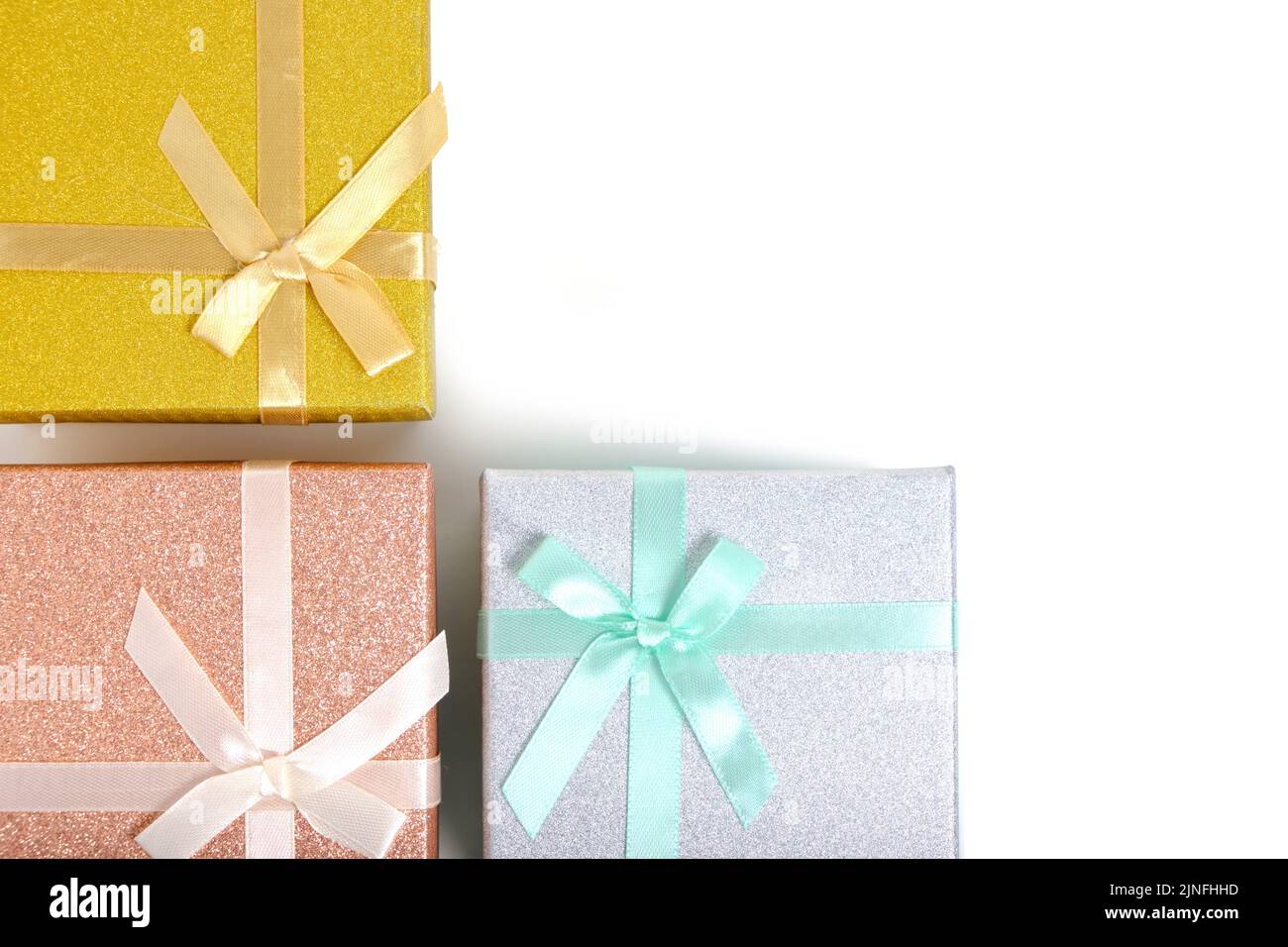 Holiday gifts in gift boxes white background Stock Photo - Alamy