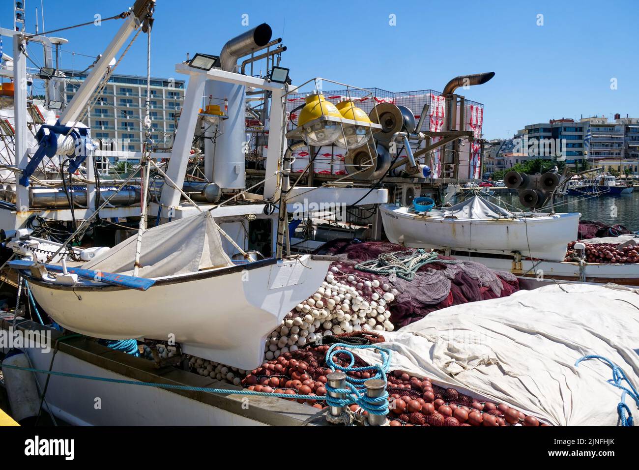 Ships in the fishing harbor, Kavala, Macedonia, North-Eastern Greece ...