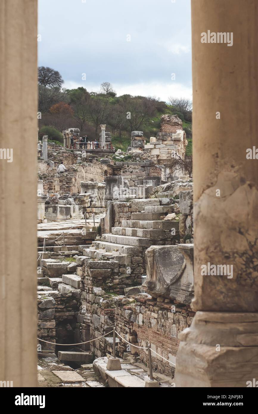 Curetes street with ruins see through columns from the Library of ...