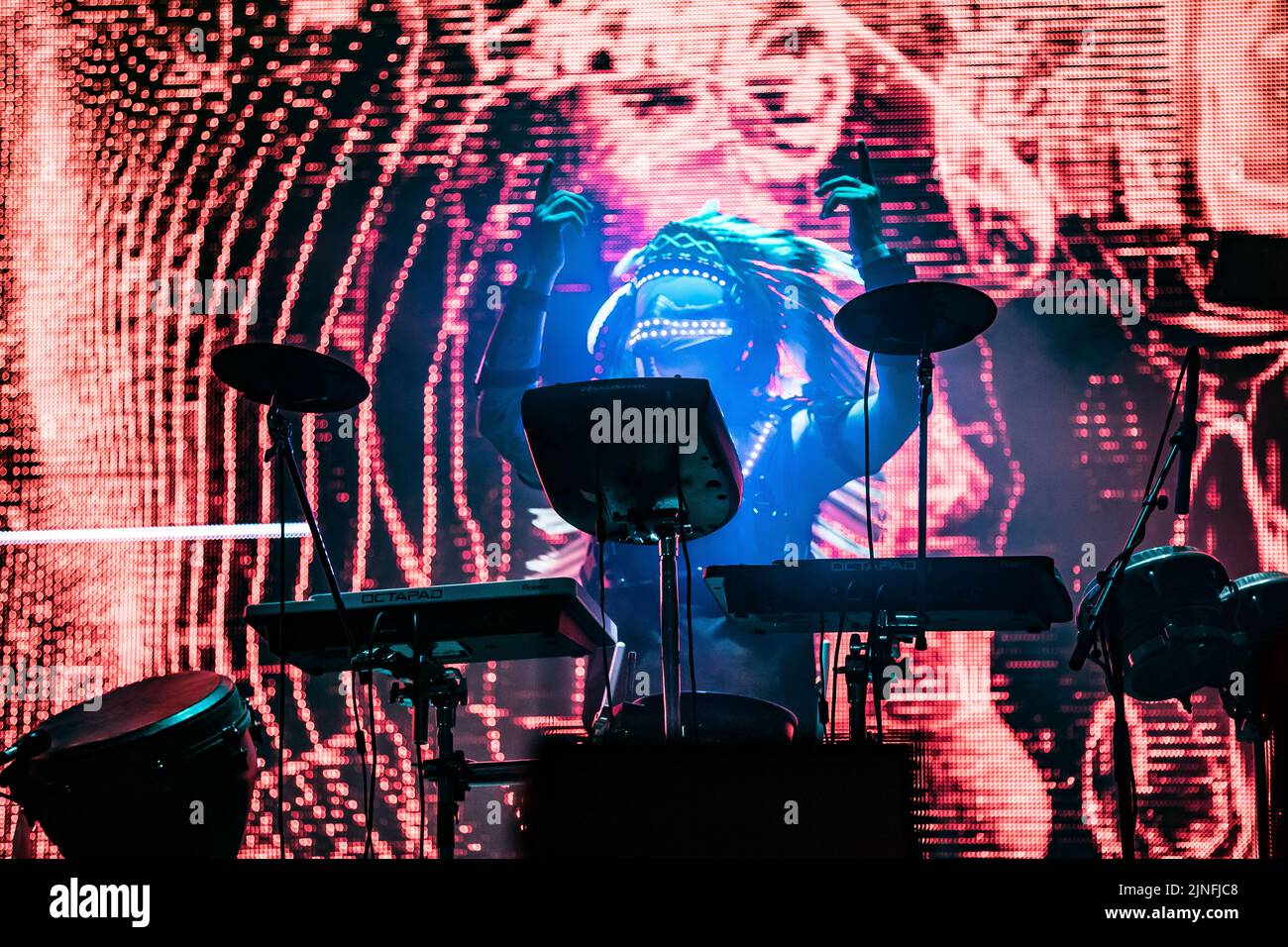 Sister Bliss and Dean Oram aka Drum Warrior perform as The Faithless ...