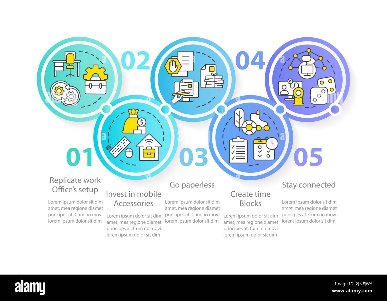 Tips for remote work productivity circle infographic template Stock ...