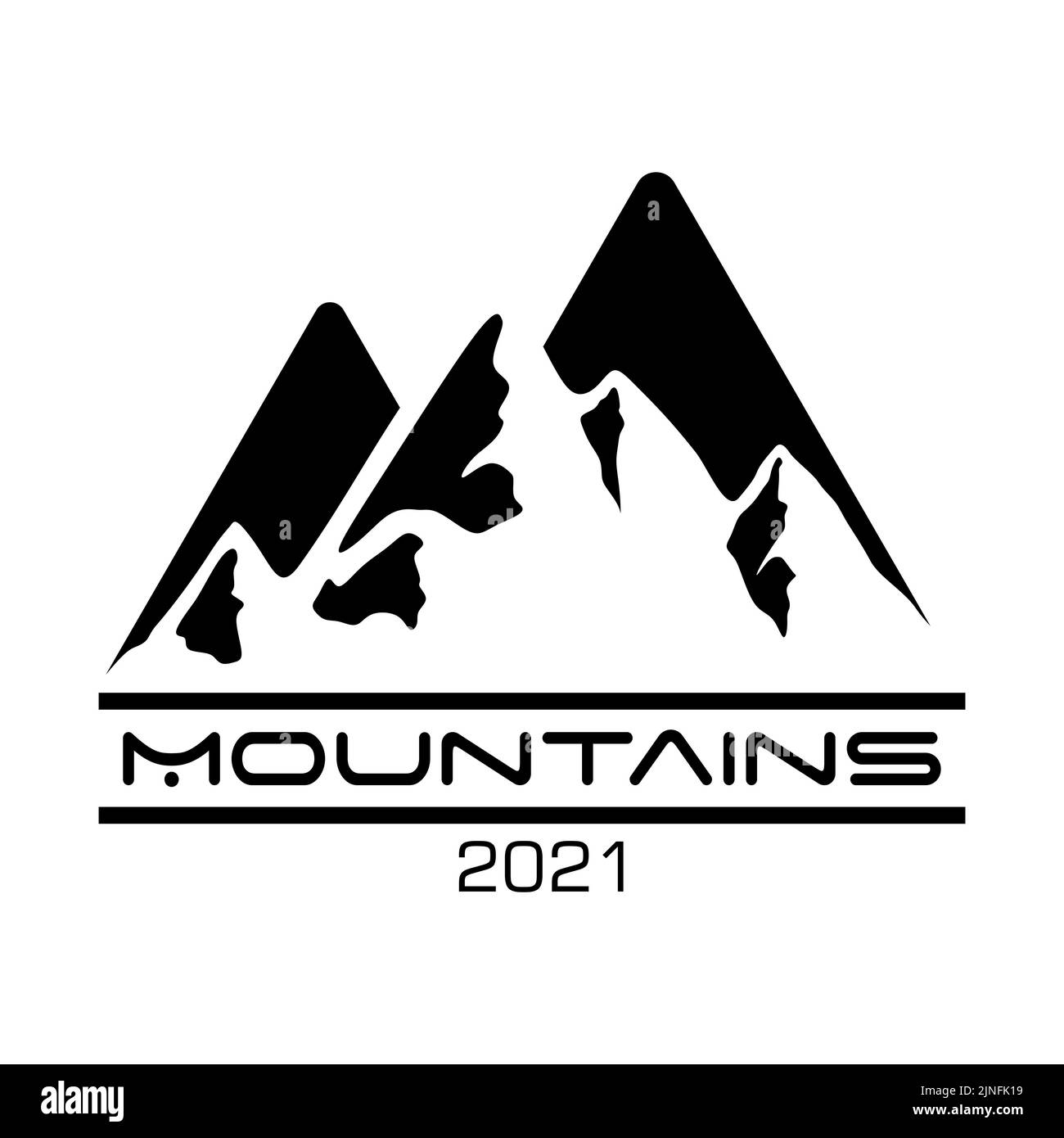 A mountain icon with a text "mountains" on a white background Stock ...