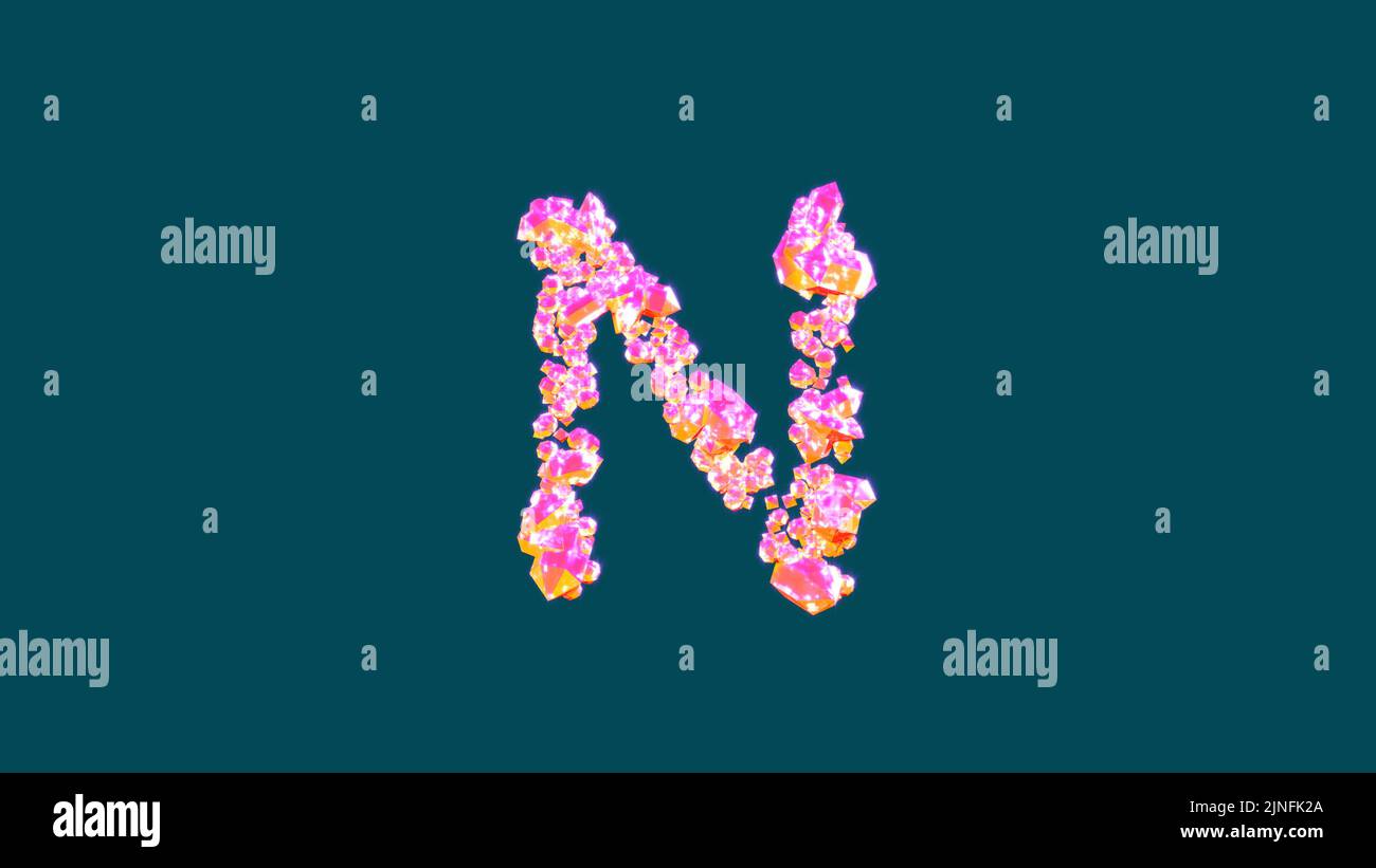 festal pink and orange lux jewels letter N on blue, isolated - object ...