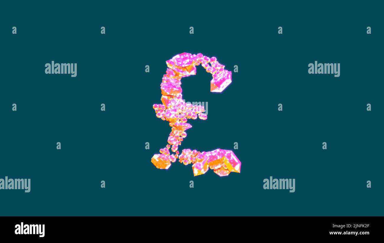 colorful vivid pink and orange lux gems pound symbol on blue, isolated ...