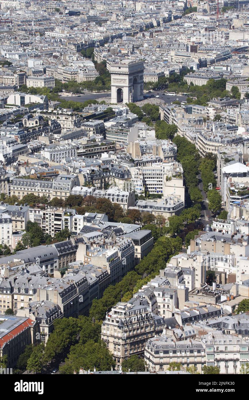 General View of famous Parisian monuments from the top of The Eiffel ...