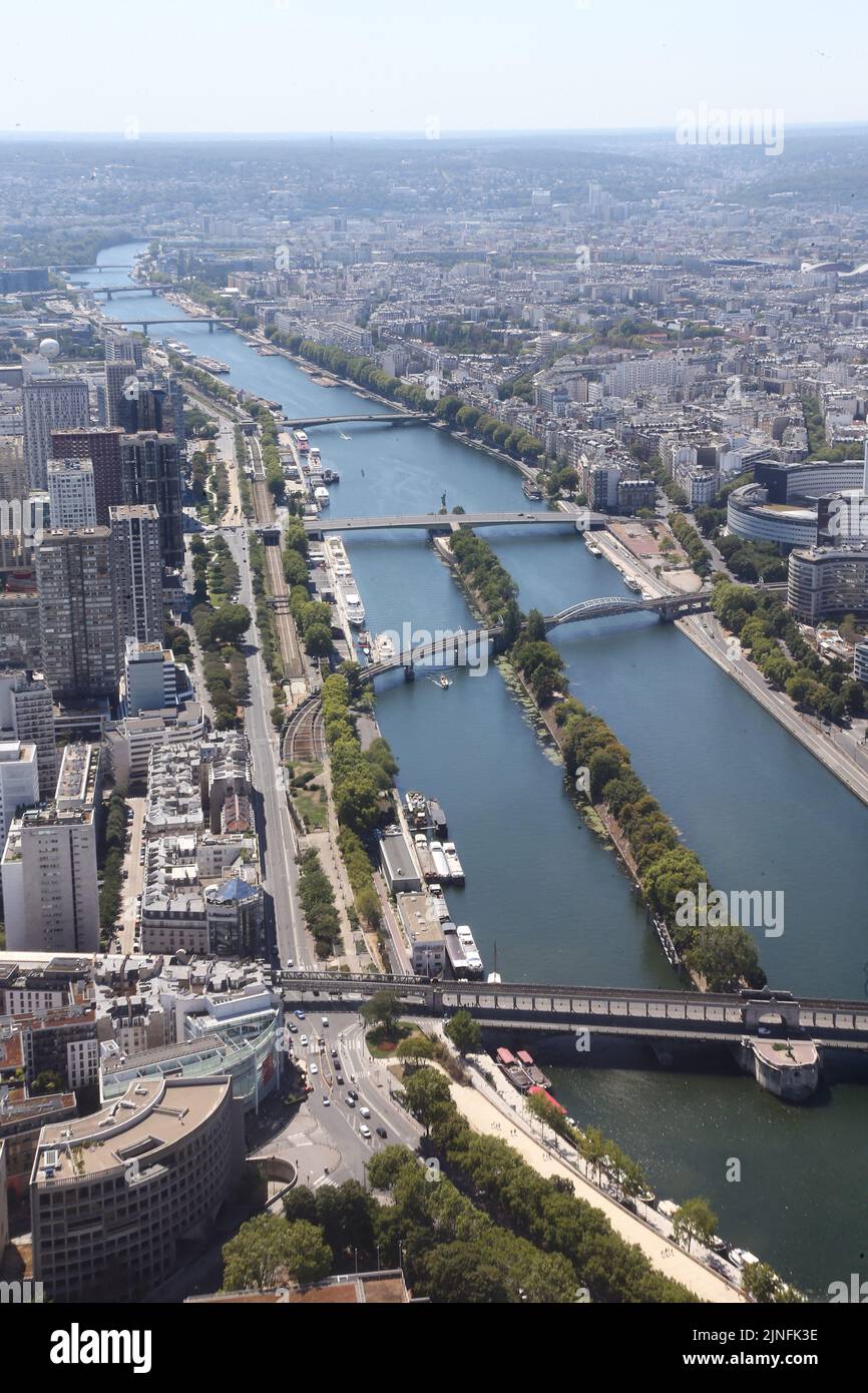 General View of famous Parisian monuments from the top of The Eiffel ...