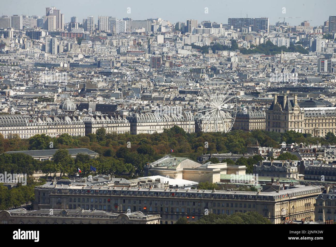General View of famous Parisian monuments from the top of The Eiffel ...