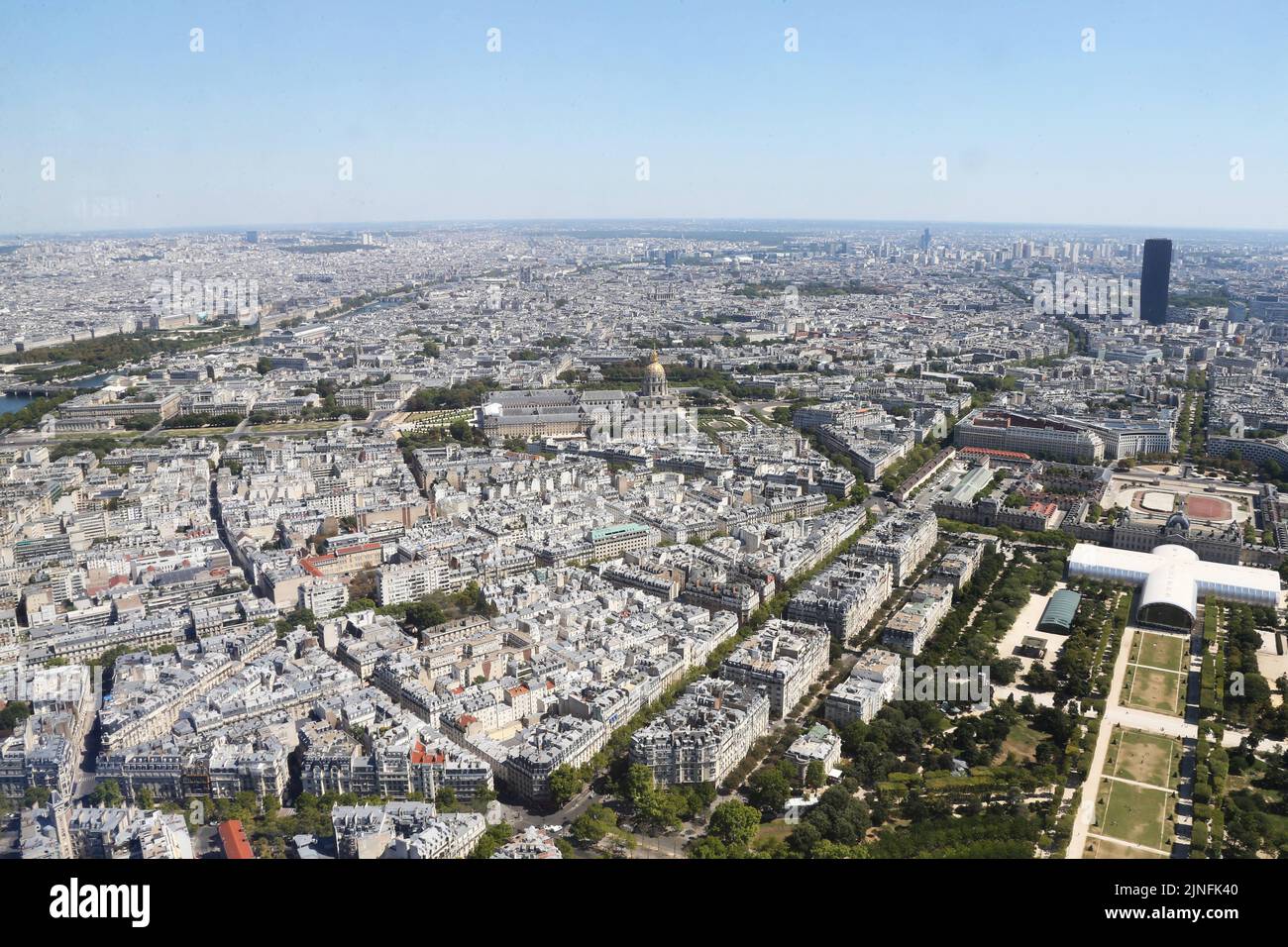 General View of famous Parisian monuments from the top of The Eiffel ...