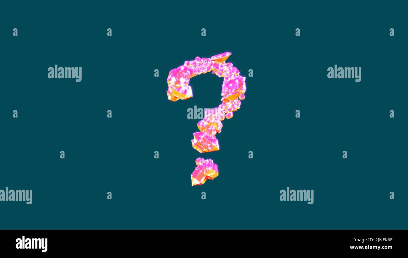 bright pink and orange glamorous gems question mark on blue, isolated ...