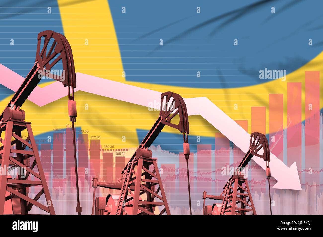 Sweden oil industry concept, industrial illustration - lowering down ...