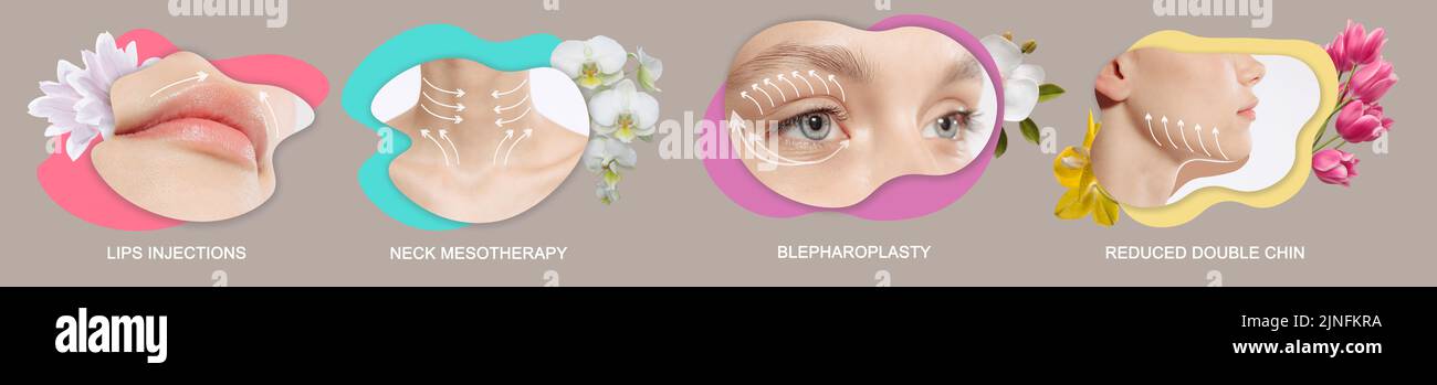 Horizontal poster, flyer with woman's portraits with graphic lines ...