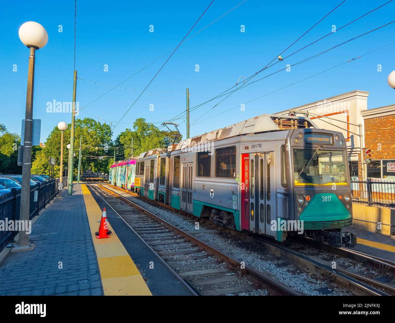 Boston MBTA Green Line Ansaldo Breda Type 8 train at Cleveland Circle ...