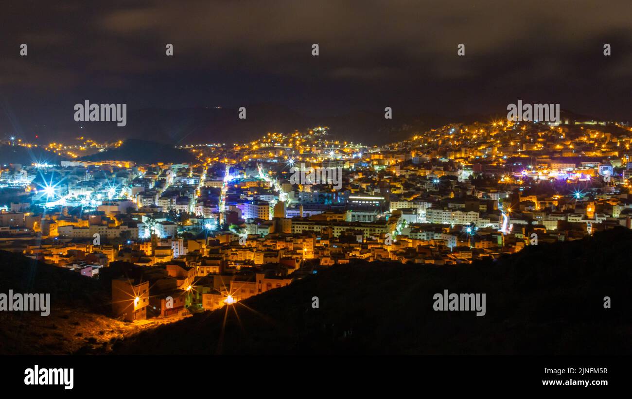 The city of Al Hoceima by night in Morocco full of lights Stock Photo ...