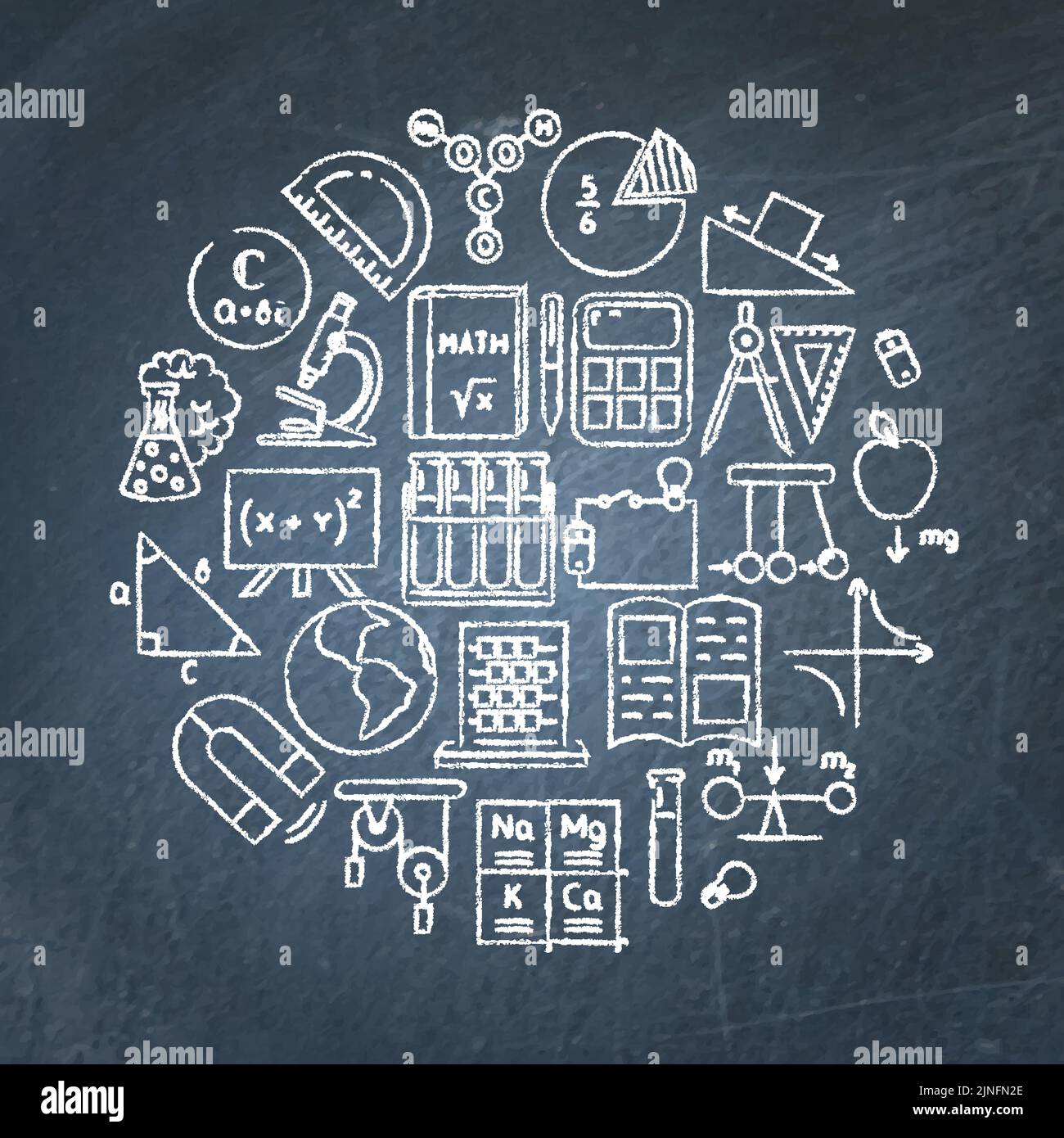 School and learning round banner on chalkboard. Chalk poster with ...