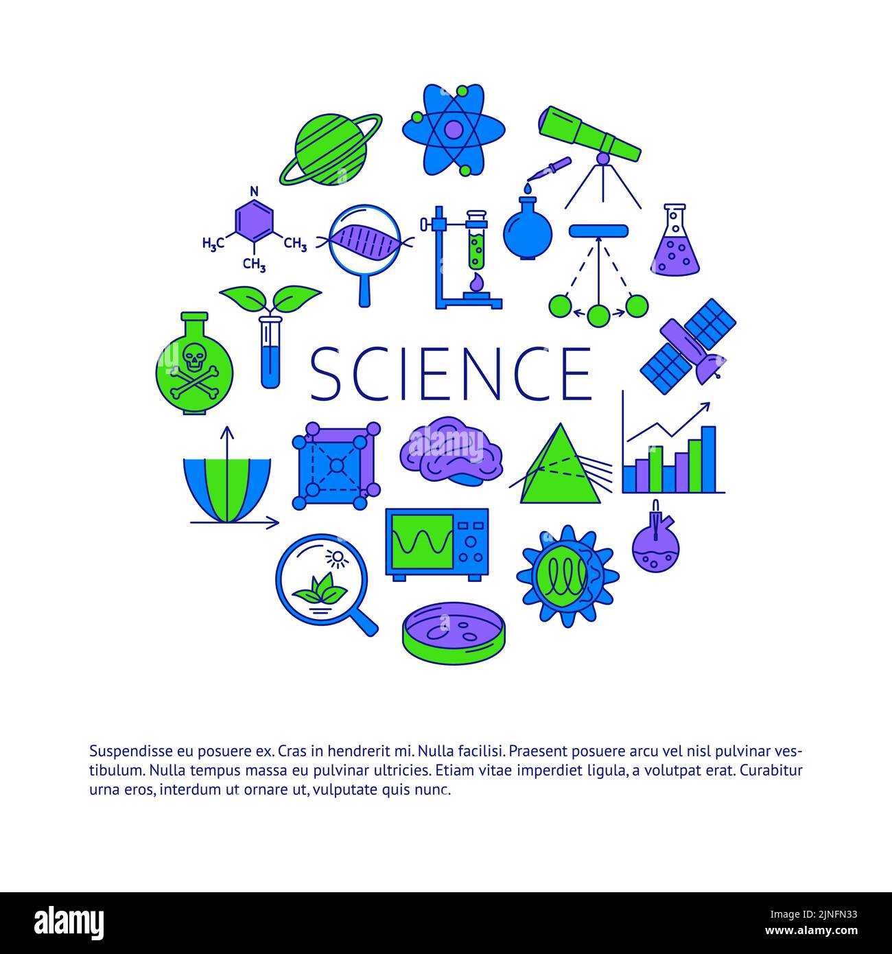 Science round banner template in colored line style with place for text ...