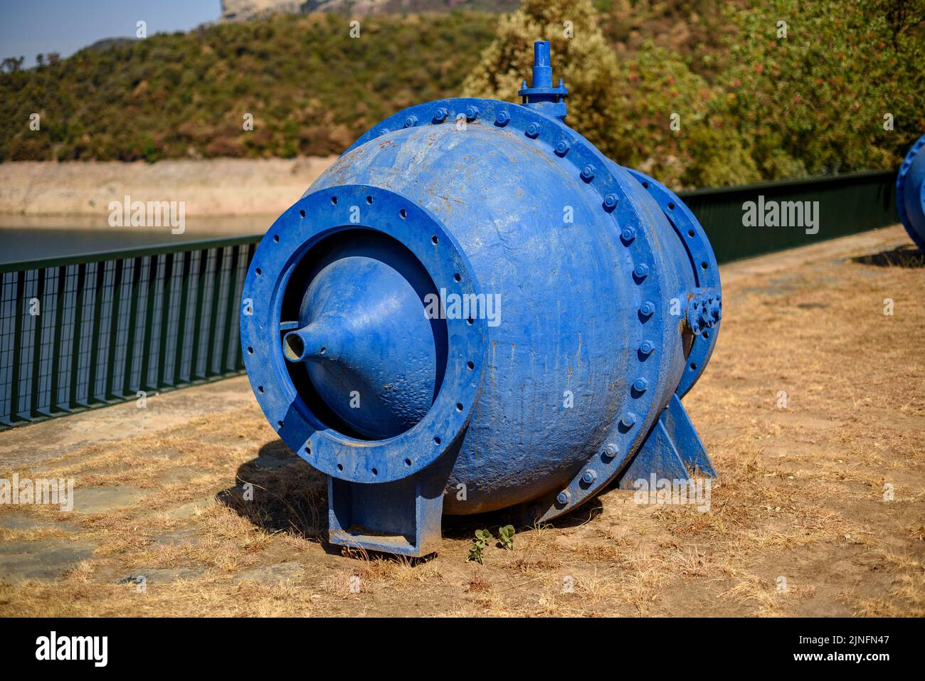 Turbine at the dam of the Sau reservoir, on the Ter river, during the ...