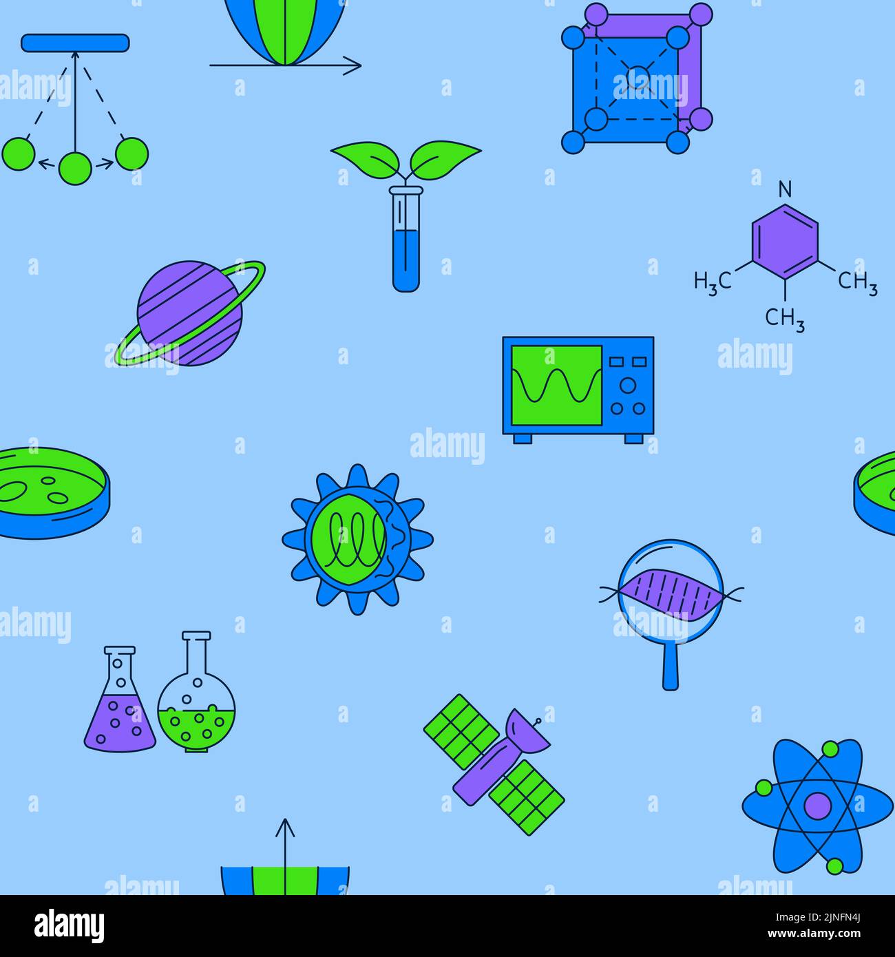 Science seamless pattern in colored line style. Repeatable background ...