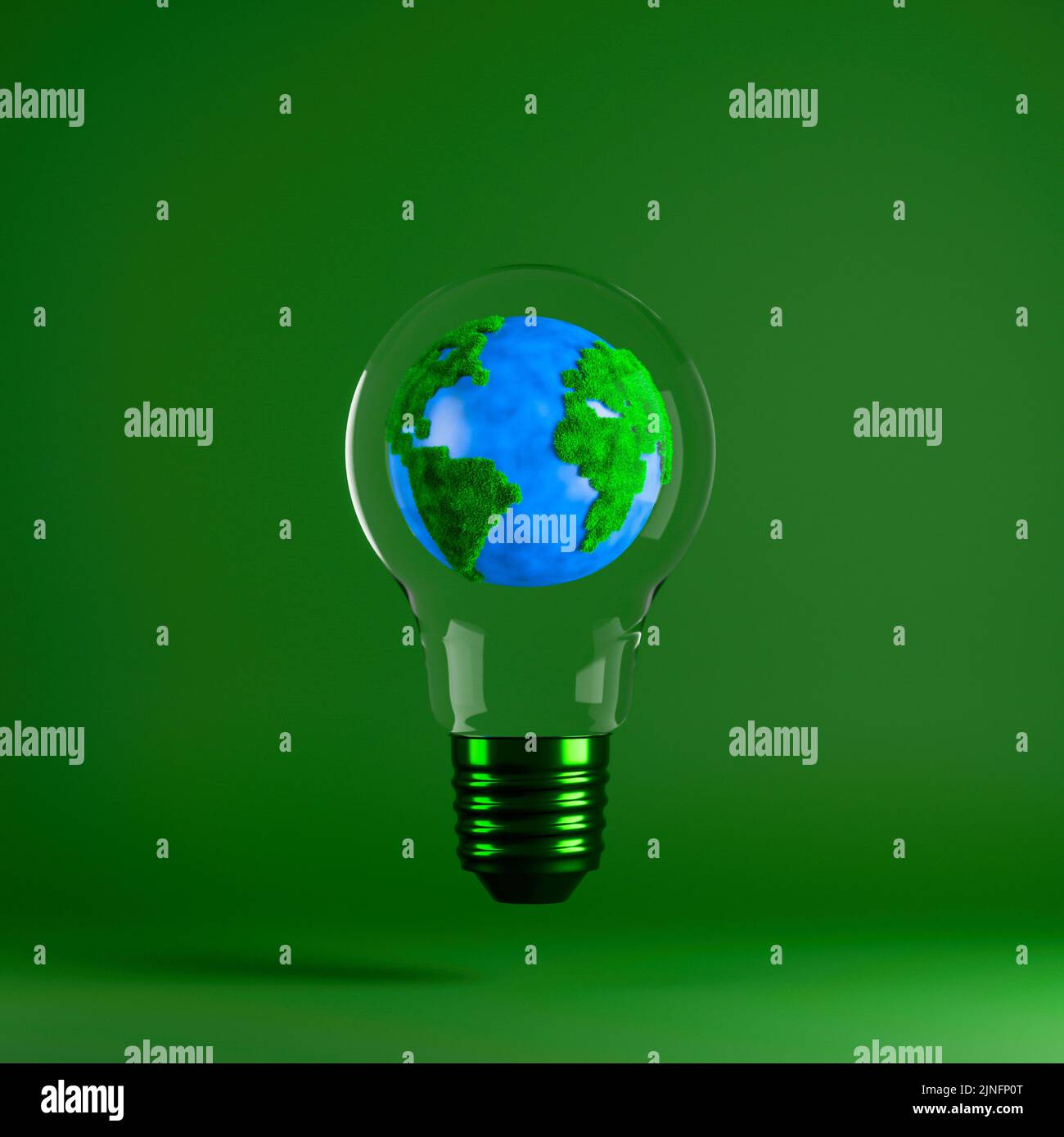 Green planet earth with grass texture inside light bulb on green ...