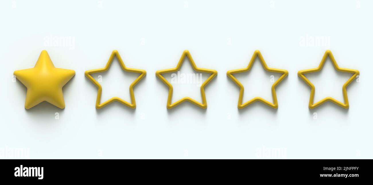 One gold stars from five. Ranking system. 3d ranger glossy golden stars ...