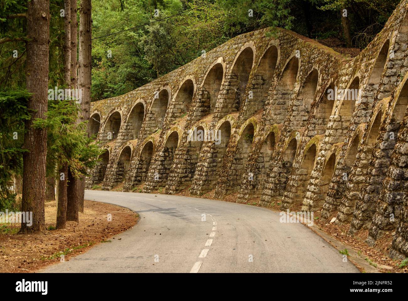Reinforcement arches on the road leaving the village of Osor towards ...