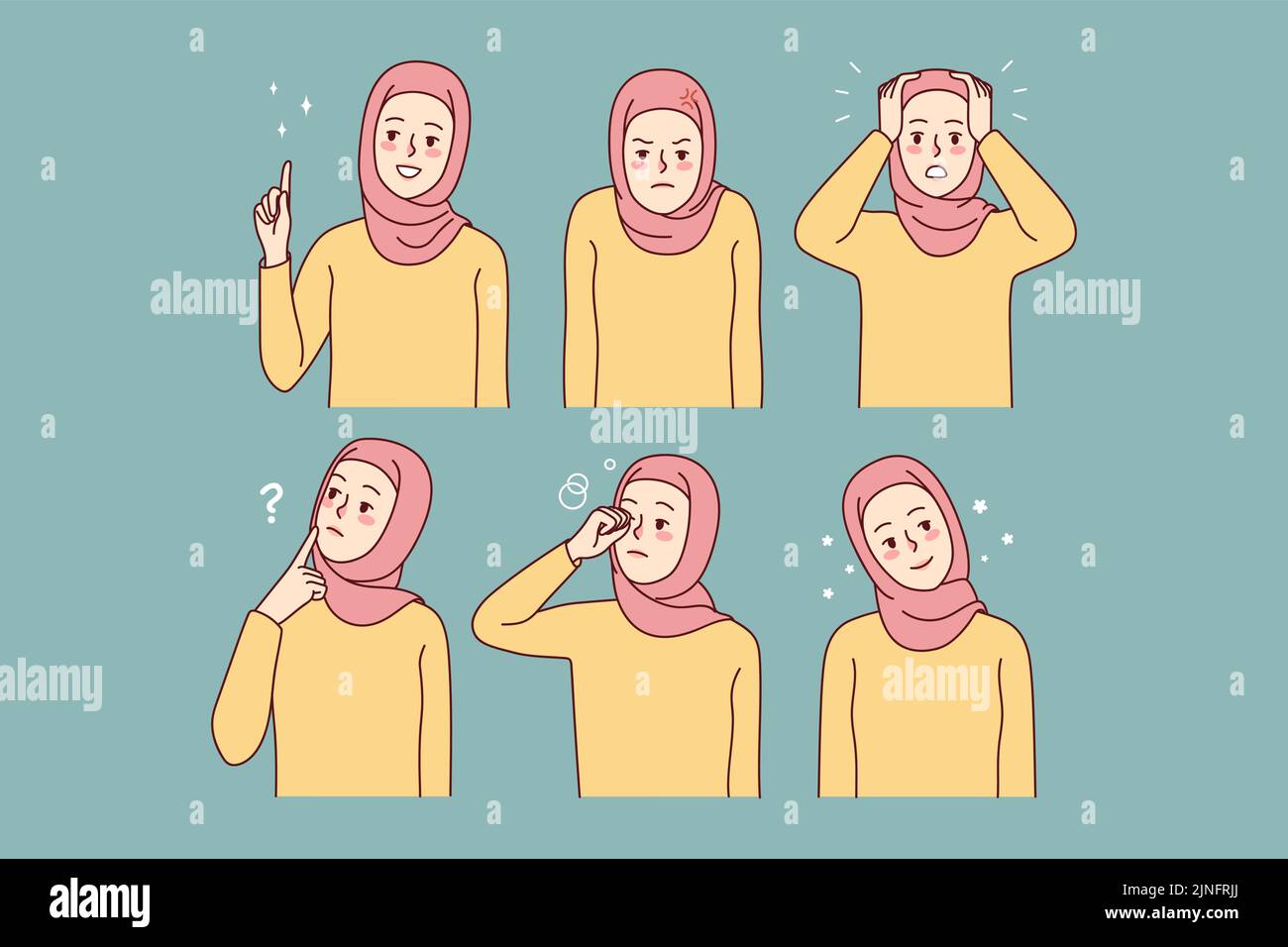 Set of young woman in hijab. Collection of Muslim female in traditional ...