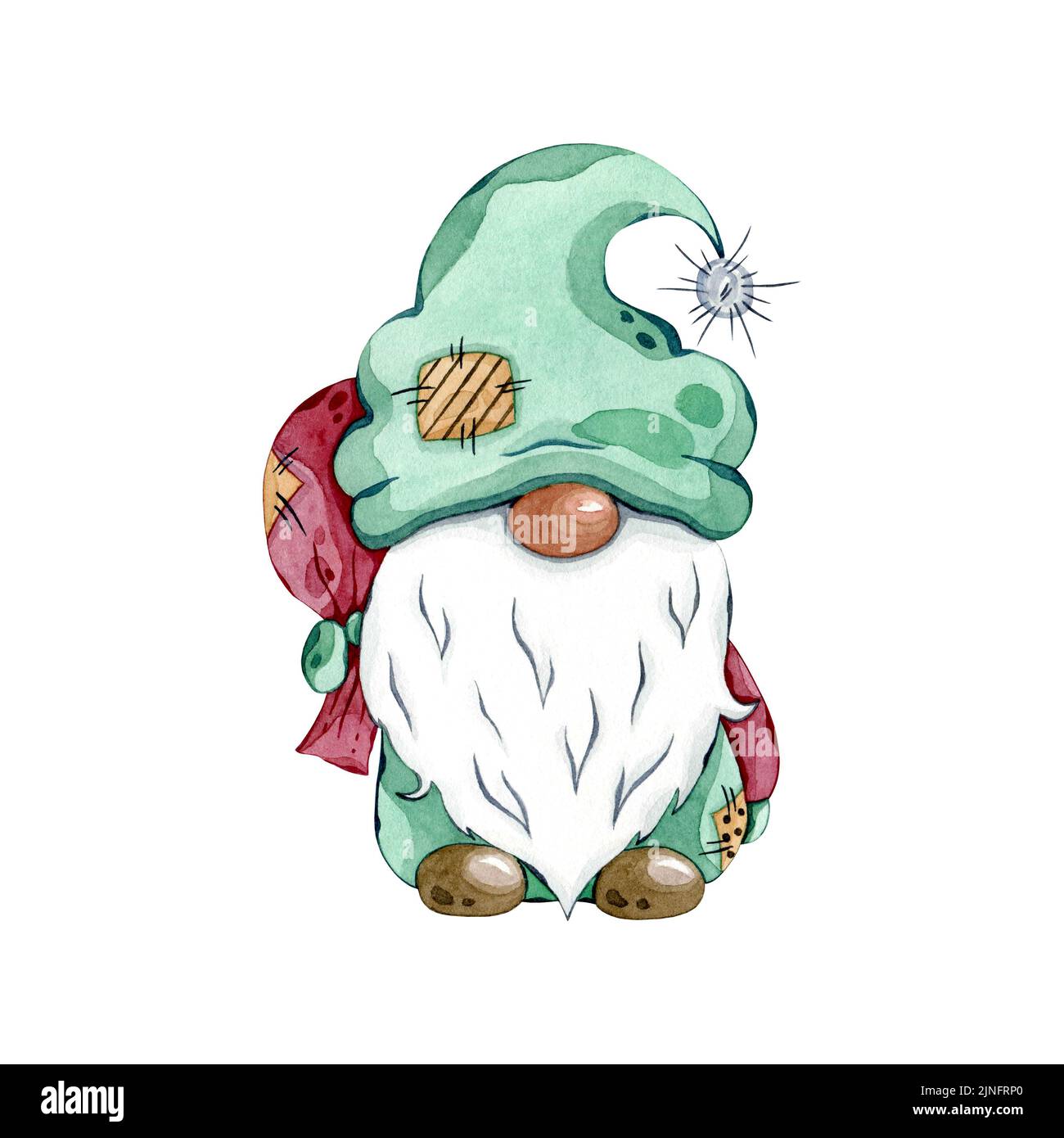 Watercolor scandinavian folklore elf, nordic christmas motive, isolated ...