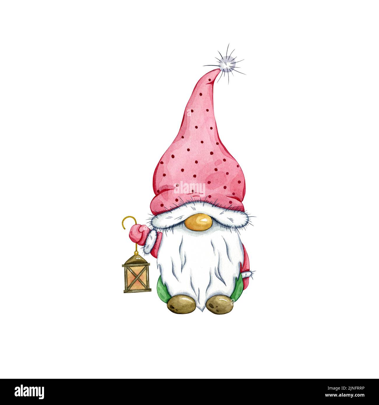 Watercolor cute gnome with night light. nordic christmas motive ...