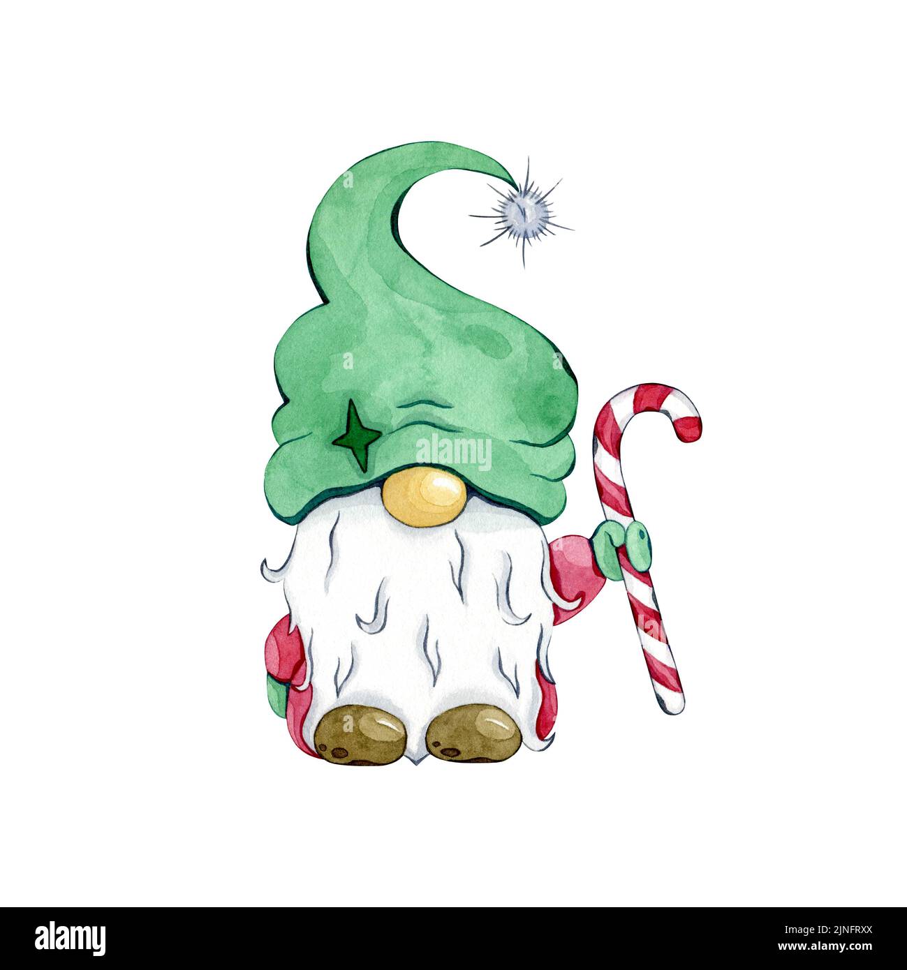 Watercolor Christmas gnome. Cute Cartoon Gnome. Hand painted ...