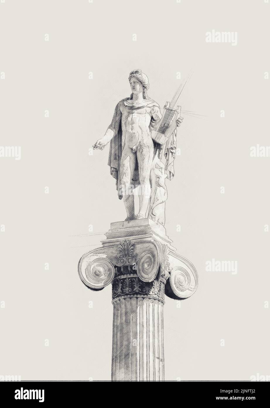 statue of Apollon on the column in fromnt of Athens Academy building ...