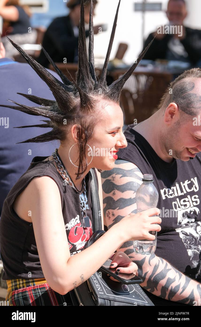Blackpool, Lancashire, UK Augusdt 6 2022 A punk with dramatically ...