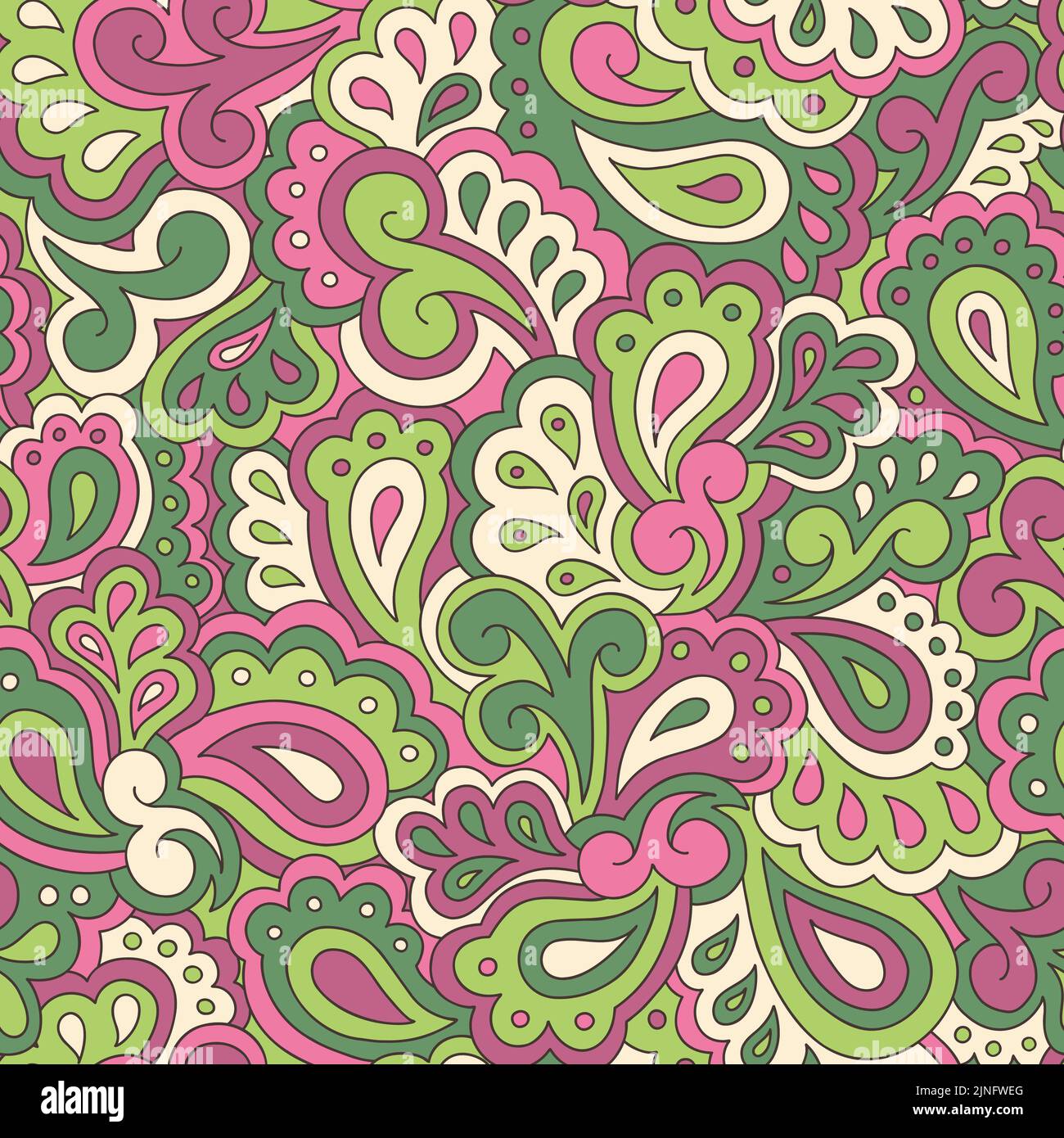 Retro Psychedelic Swirls and Paisleys Vector Seamless Pattern Stock ...