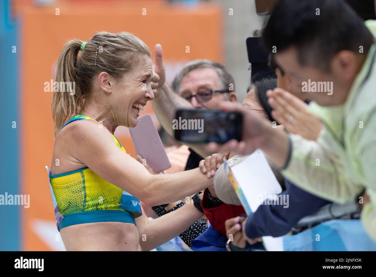 Jessica Stenson, Australia, wins the women’s marathon at the Birmingham ...