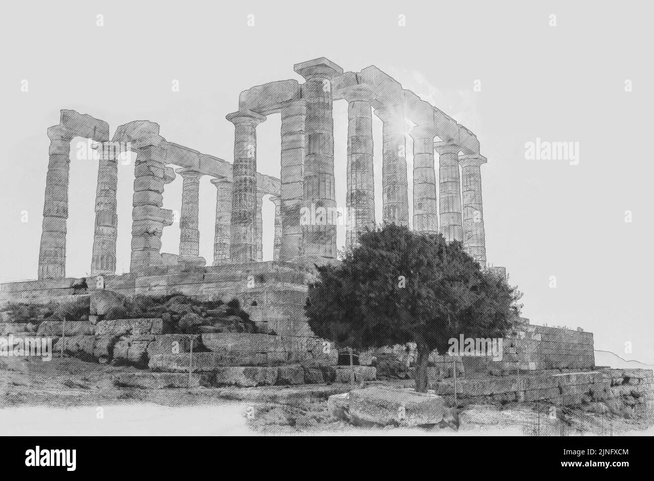 Landscape antique ruins temple Black and White Stock Photos & Images ...