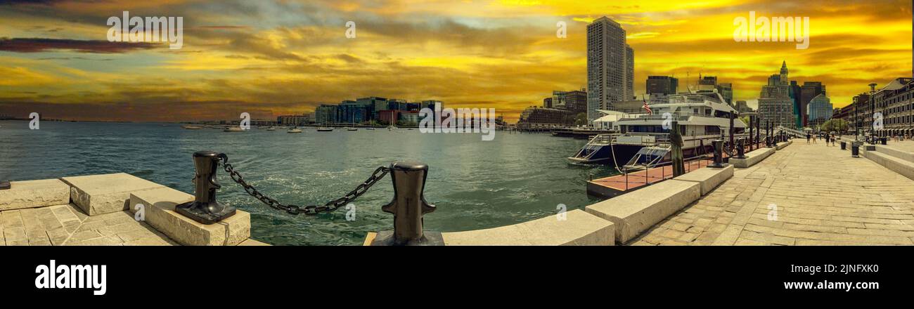 Long Wharf Landing and Custom House and Financial District Boston Stock ...