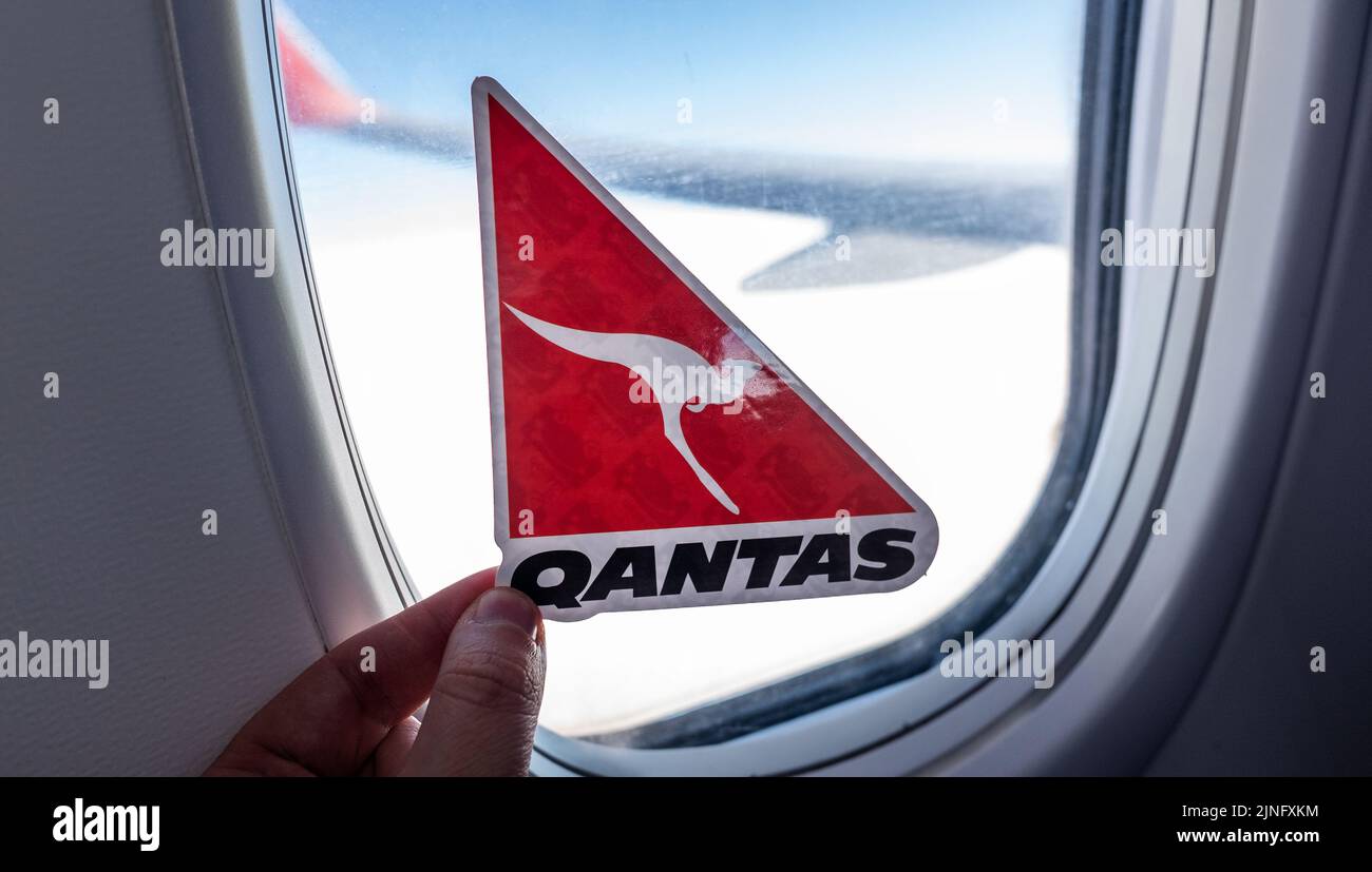 December 6, 2021, Sydney, Australia. The emblem of Qantas airlines on ...