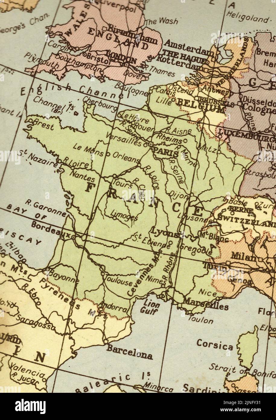An old colour map of France Stock Photo - Alamy
