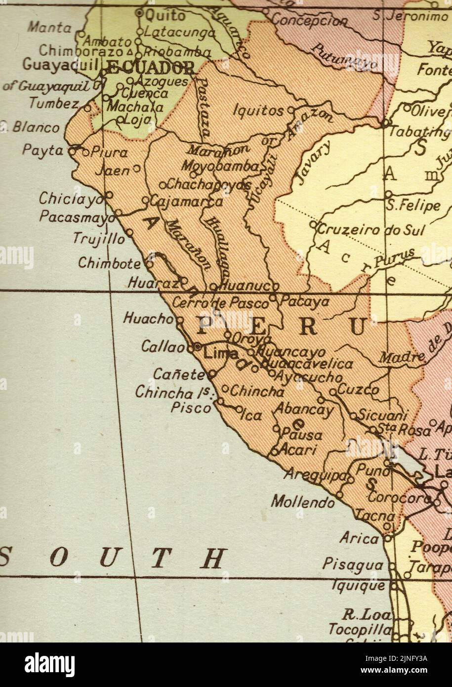 An old colour map of Peru Stock Photo - Alamy